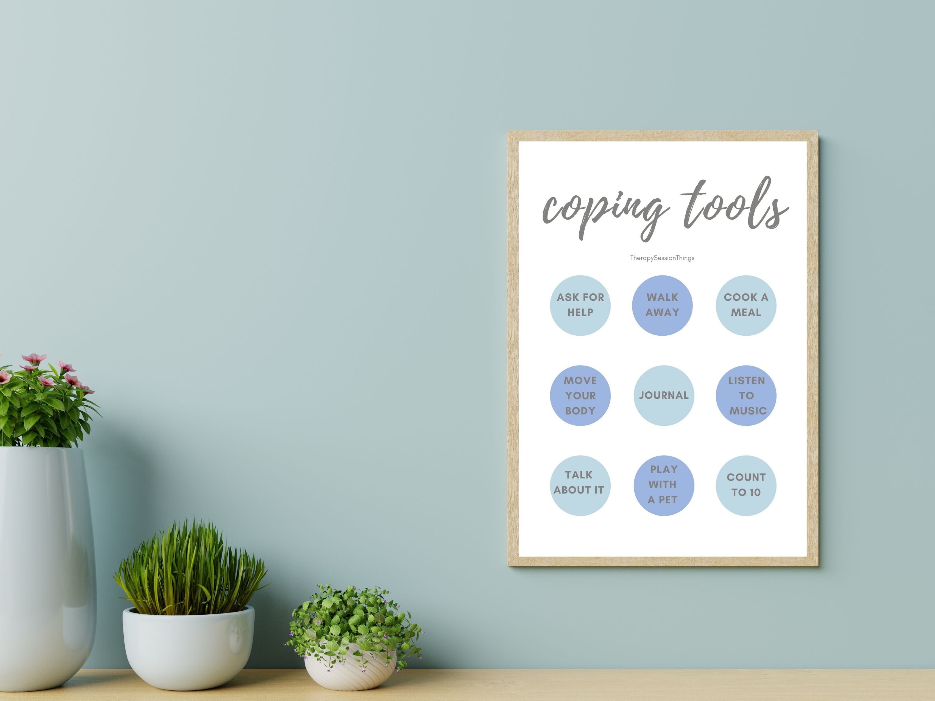 Coping Tools, Therapy Office Printable, Digital Wall Sign, Counseling ...
