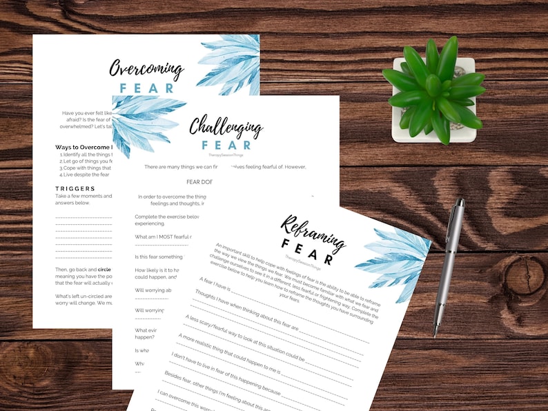 Overcoming Fear CBT Worksheets, Anxiety, Worry, Depression, Counseling ...