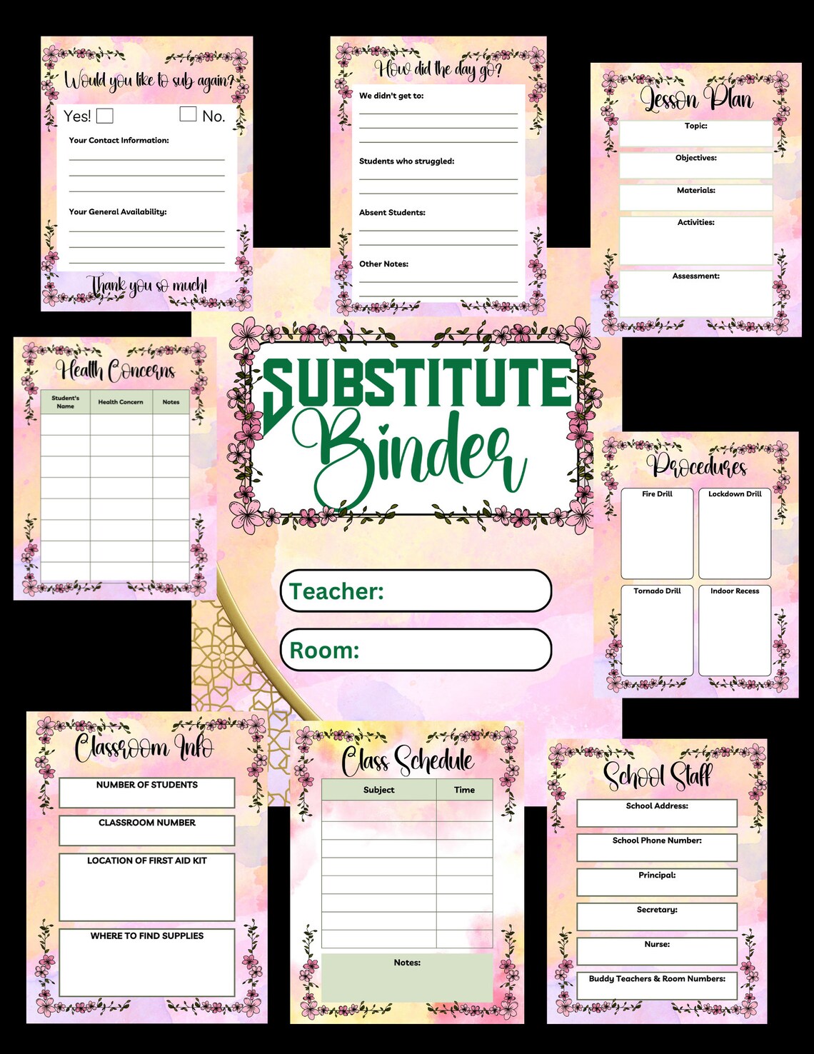 Substitute Binder ,teacher Substitute ,sub Teacher Binder , Digital ...