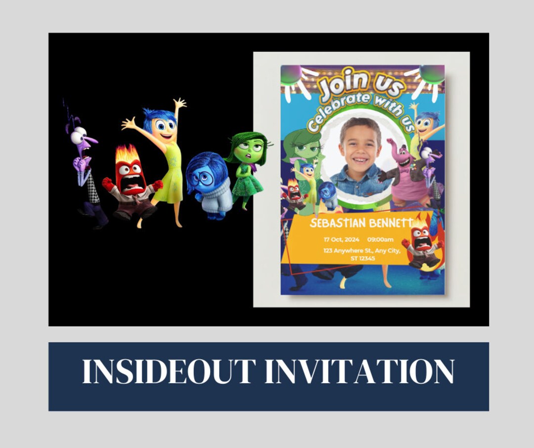 Insideout Birthday Invitation Card Canva Template, Edit Name and Location and Print, Easy and ...