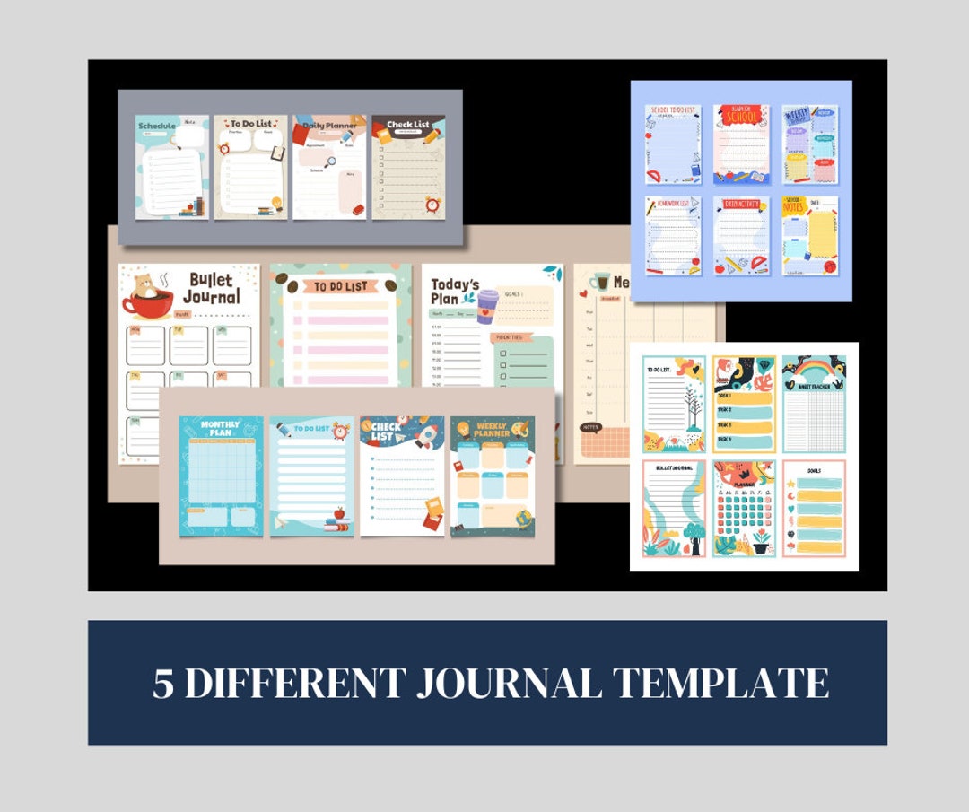 5 Different Journal Templates, Journals,planner,calendar,vector - Etsy