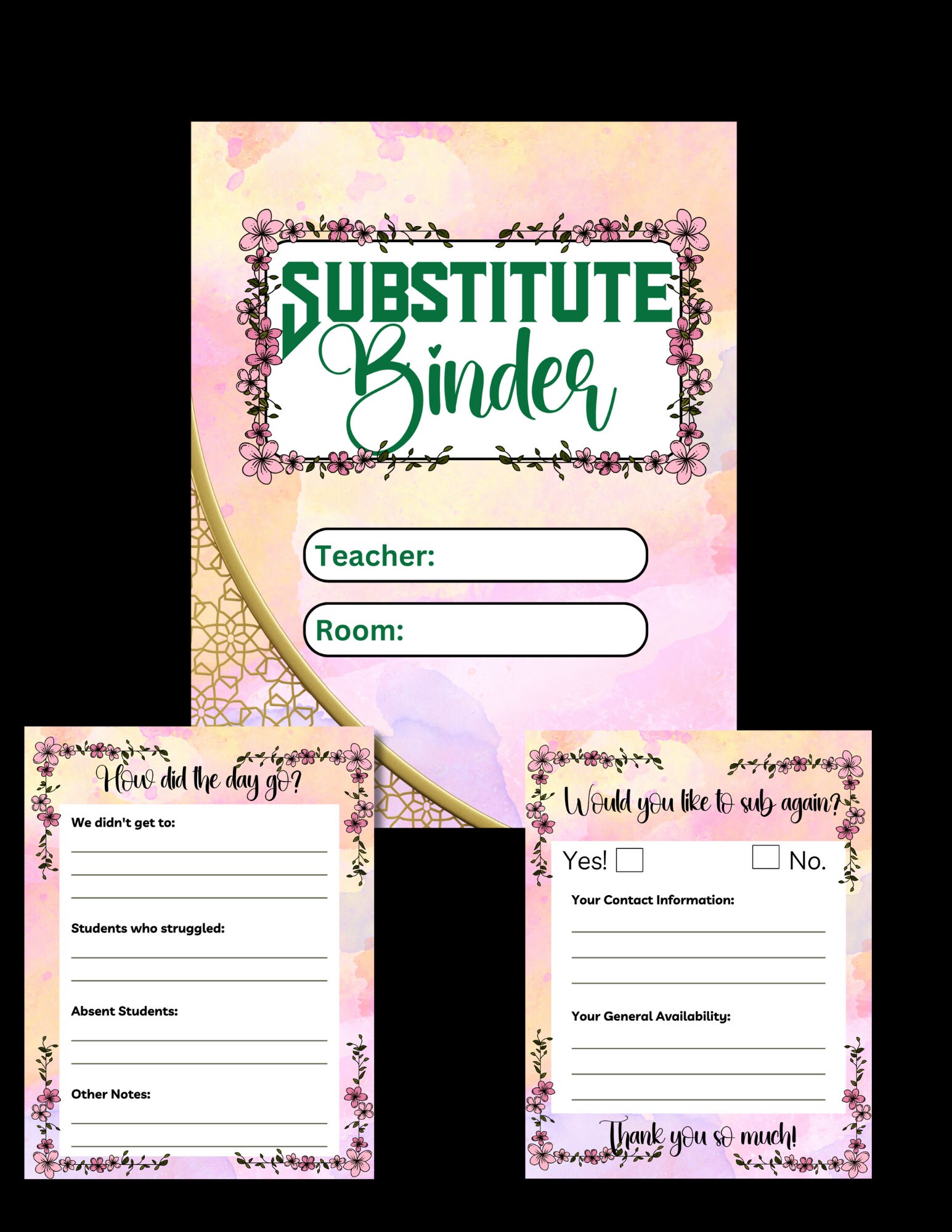 Substitute Binder ,teacher Substitute ,sub Teacher Binder , Digital ...