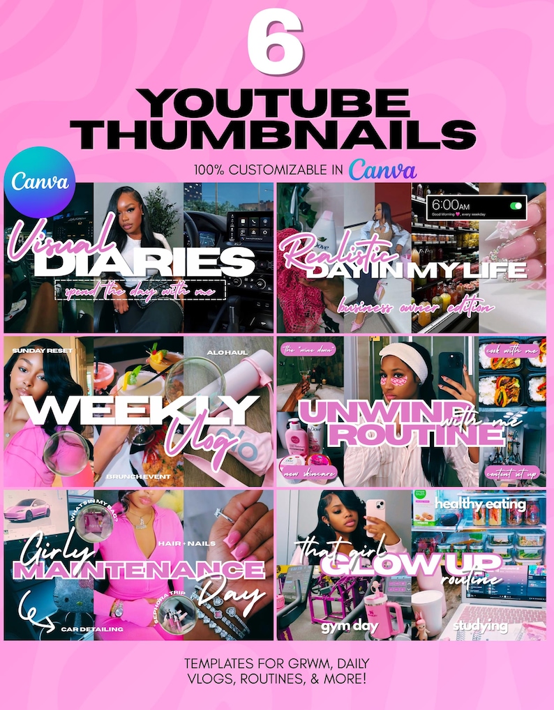 Custom Youtube Thumbnails | Editable Canva Templates for Content ...