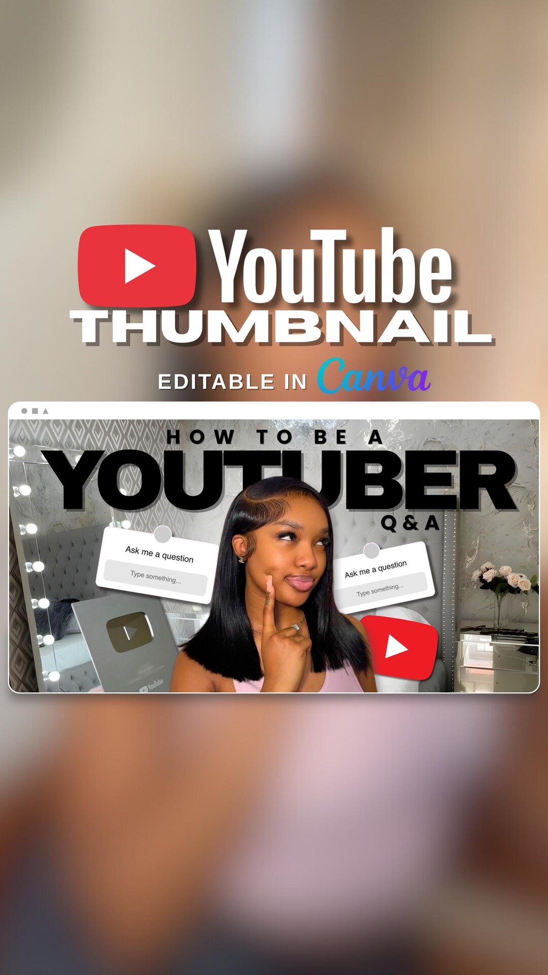 Q&A Youtube Thumbnail Template | Youtuber Thumbnail | Editable Canva ...