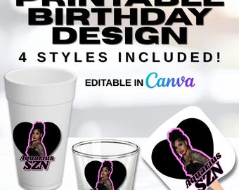 Birthday Editable Party Cup Template, Customizable Styrofoam Cup Canva ...