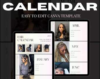 2025 Hairstyle Calendar, Viral Hair Calendar, Digital Planner, Canva ...