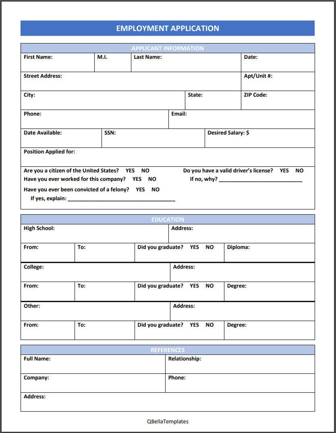 Basic Employment Application Download | Etsy