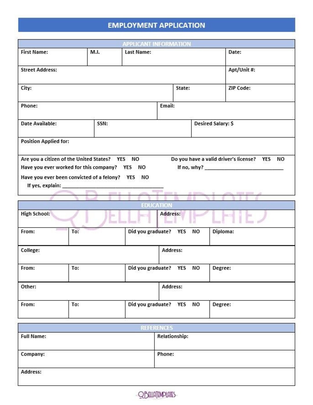 Basic Employment Application Download - Etsy