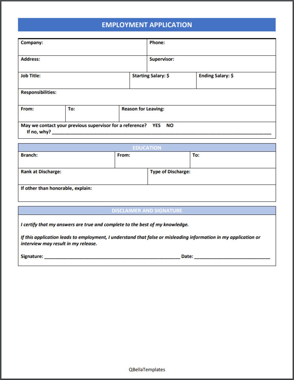 Basic Employment Application Download | Etsy