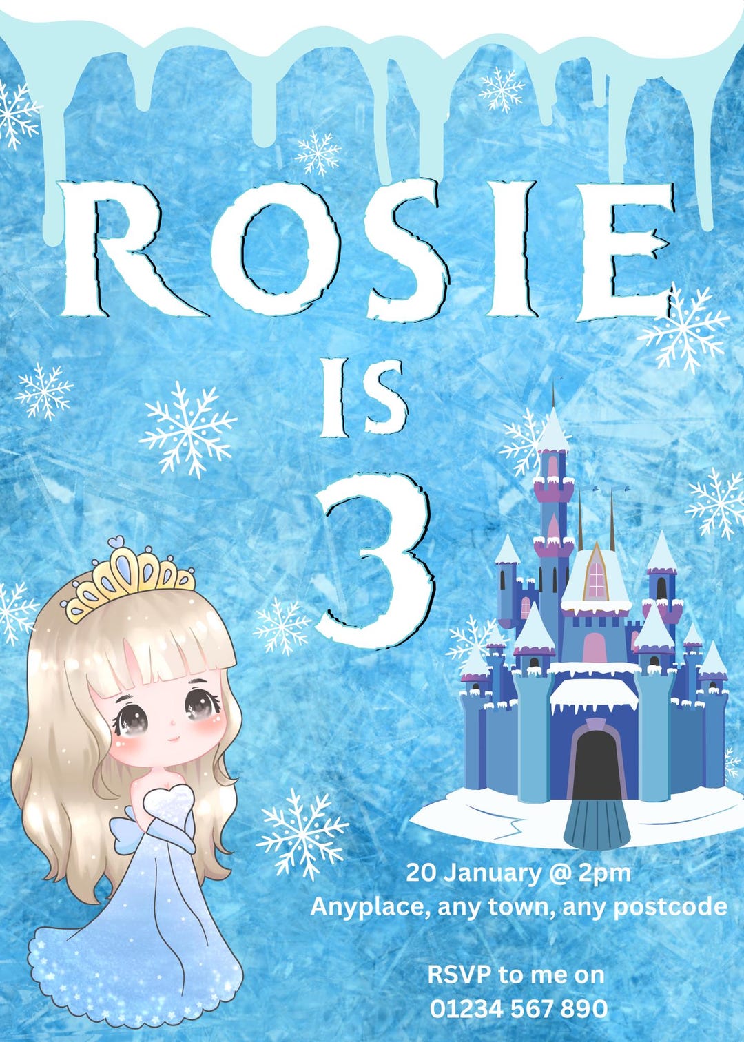 Ice Princess Themed Birthday Invitation (editable Template) - Etsy