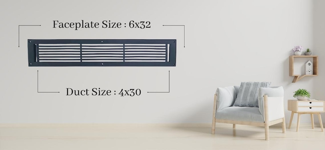 4x30 Cast Aluminum Air Return Grille Hand Made, Powdered Coated Over ...