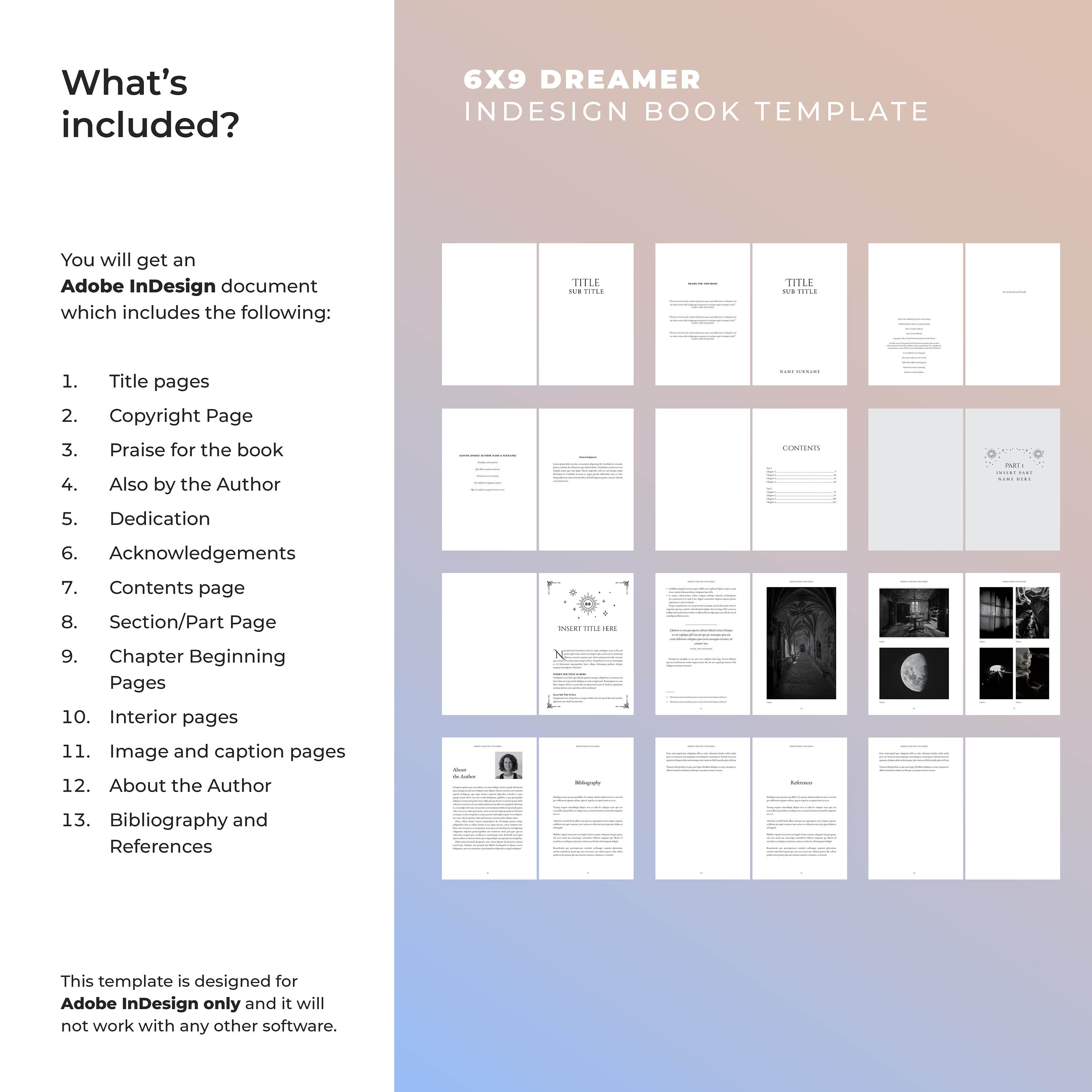 DREAMER Indesign Book Template 6x9 Interior Pages KDP Novel Self ...