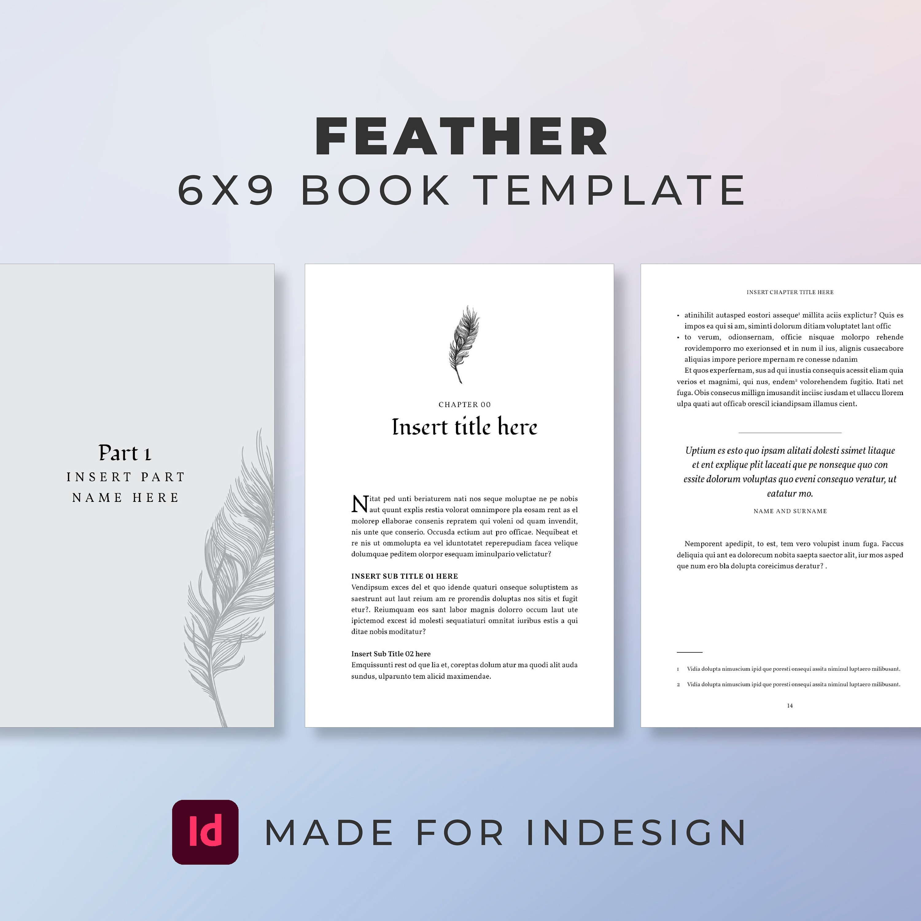 FEATHER Indesign Book Layout Template | 6x9 Interior Pages | KDP ...