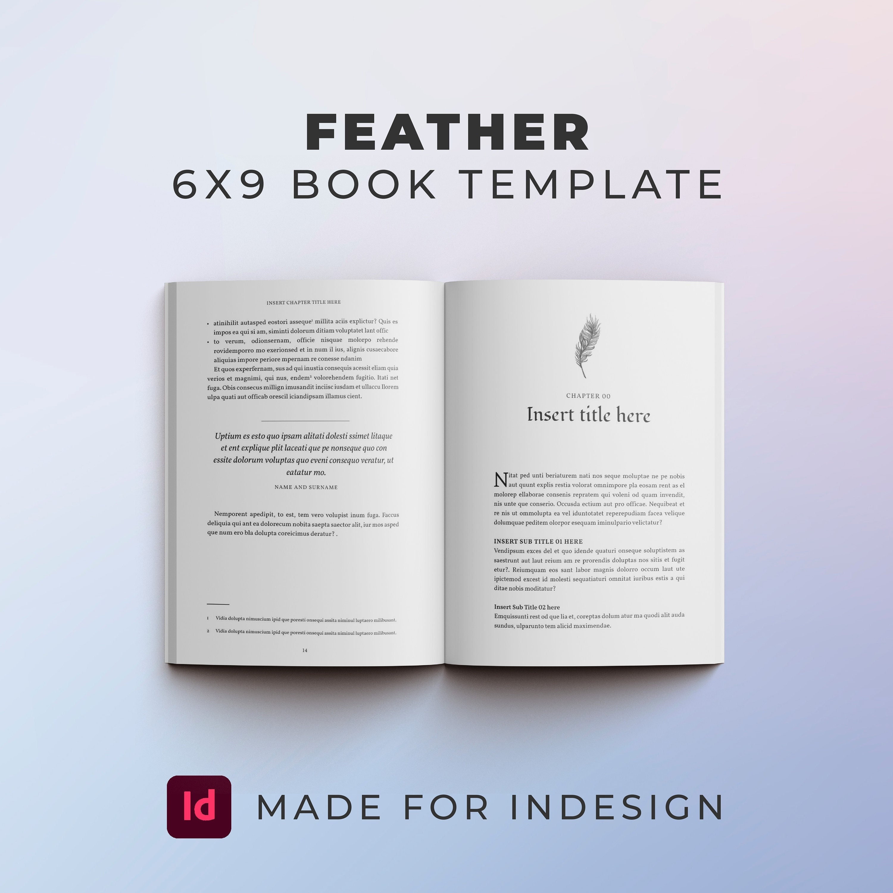 FEATHER Indesign Book Layout Template | 6x9 Interior Pages | KDP ...