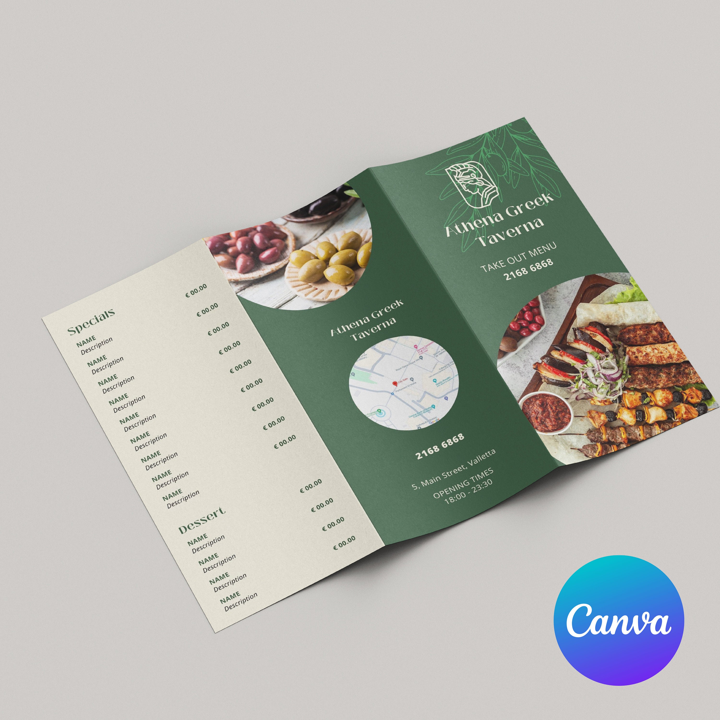 OLIVE Trifold Menu Template | Canva A4 Brochure | DIY Editable | Take ...