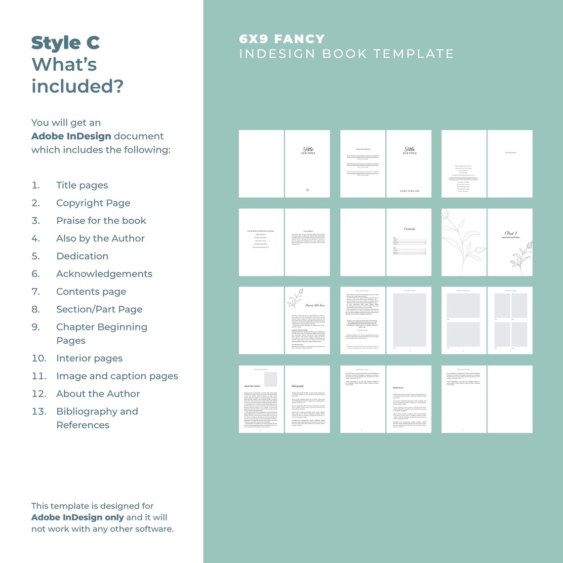 FANCY Indesign Book Template 6x9 Interior Pages Novel Self Publishing ...