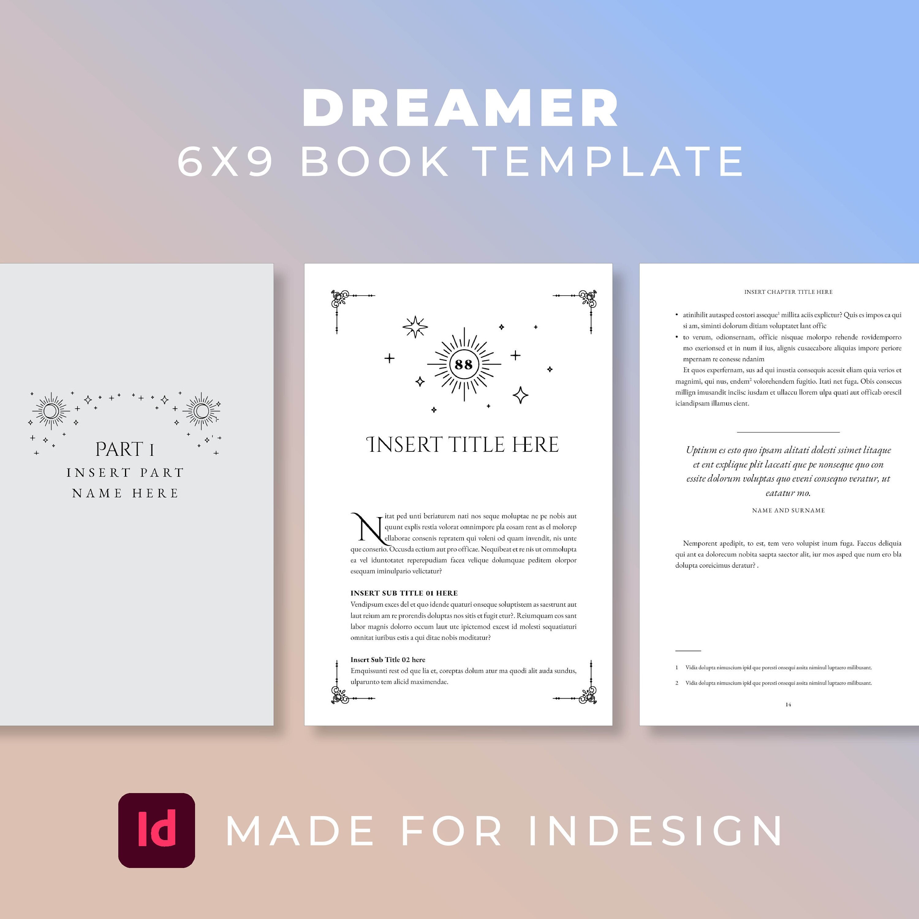 DREAMER Indesign Book Template 6x9 Interior Pages KDP Novel Self ...