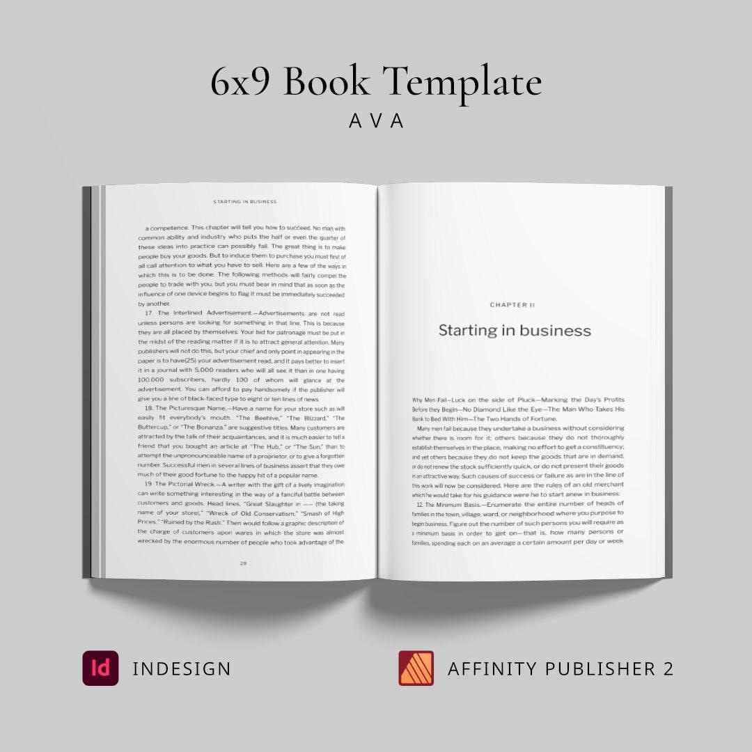 6x9 AVA Indesign Affinity Publisher Book Template for Self Publishing ...