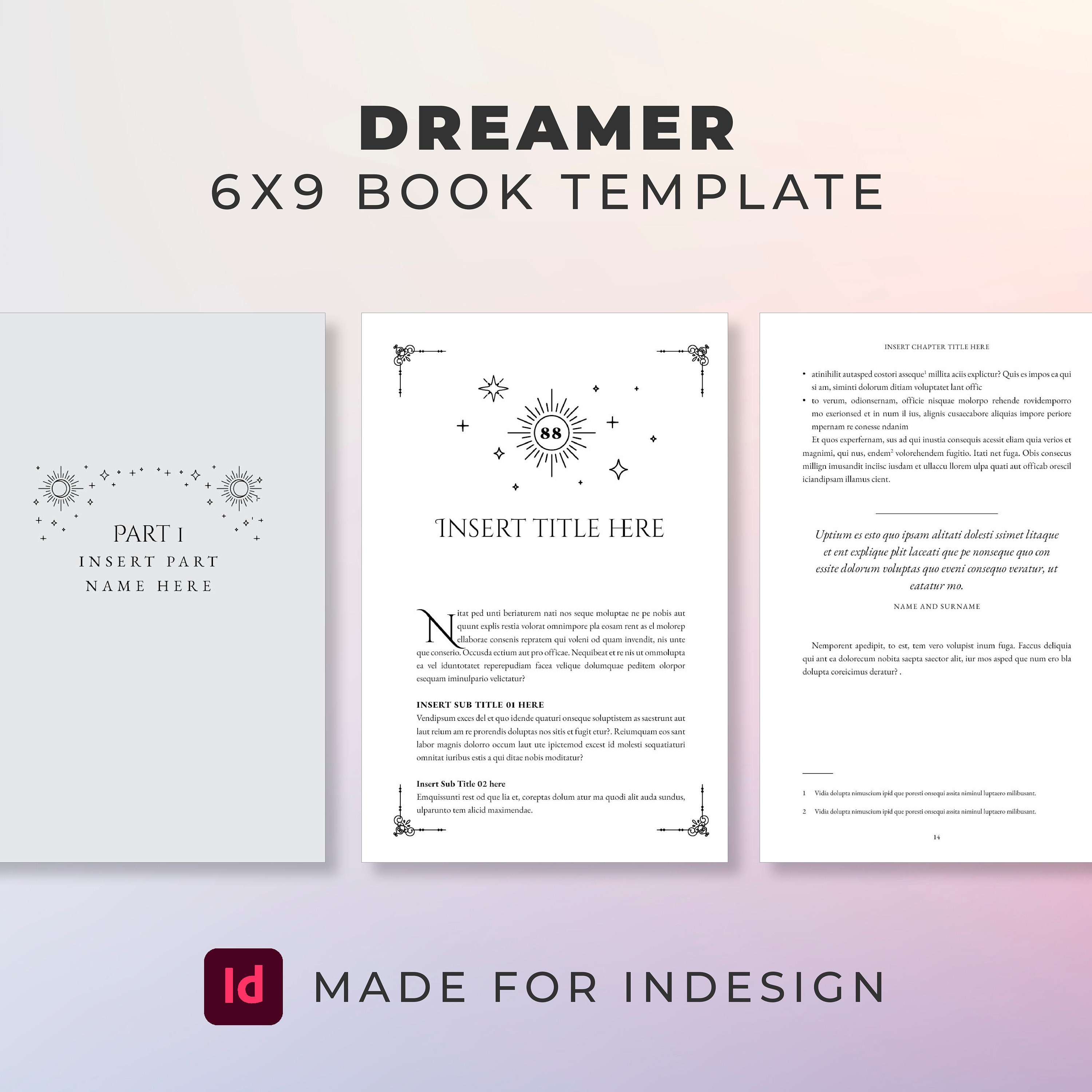 DREAMER Indesign Book Template | 6x9 Interior Pages| KDP | Novel | Self ...