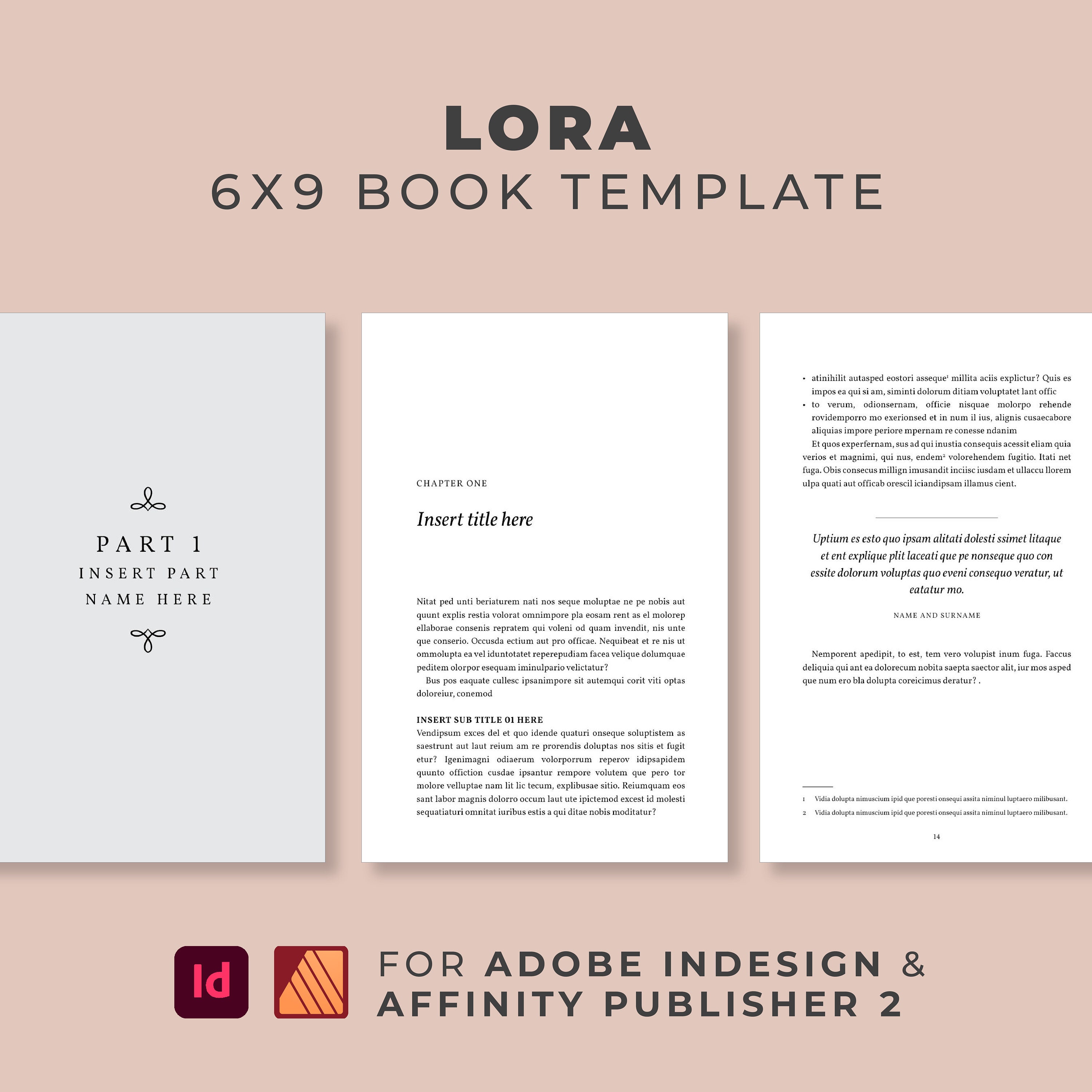 LORA Indesign Affinity Publisher Book Layout Template | 6x9 Interior ...