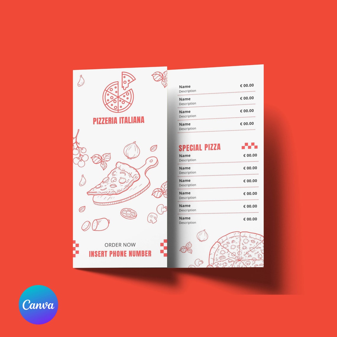 Pizza Menu Template: A4 Trifold Brochure, DIY Canva Editable (digital ...