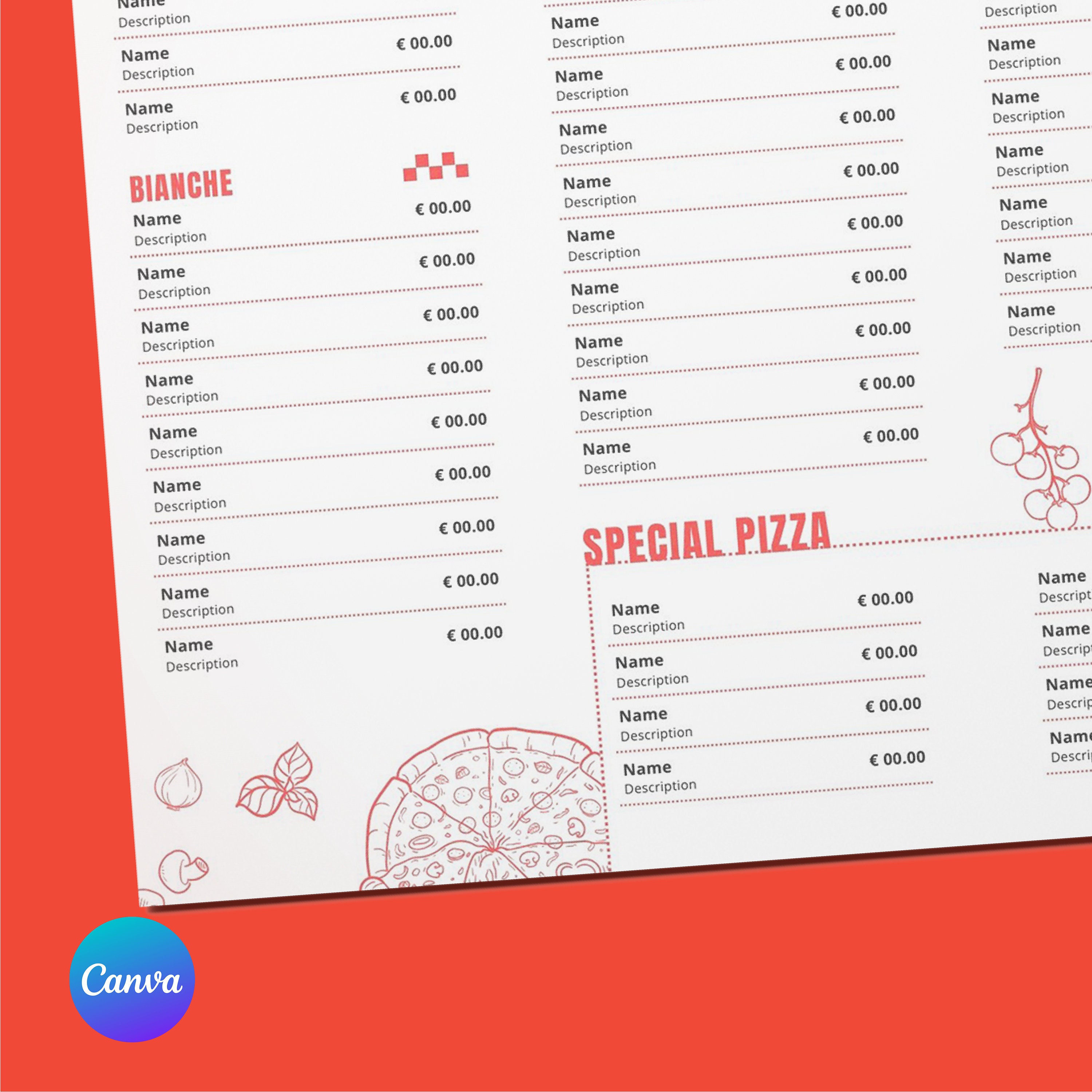 PIZZA Placemat Menu Template | Canva A3 | DIY Editable | Take Away Menu ...