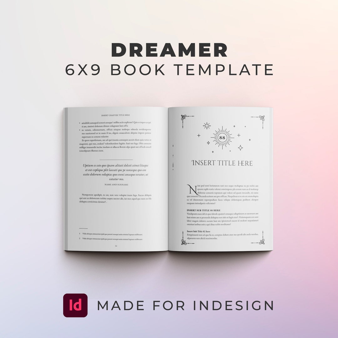 DREAMER Indesign Book Template | 6x9 Interior Pages| KDP | Novel | Self ...