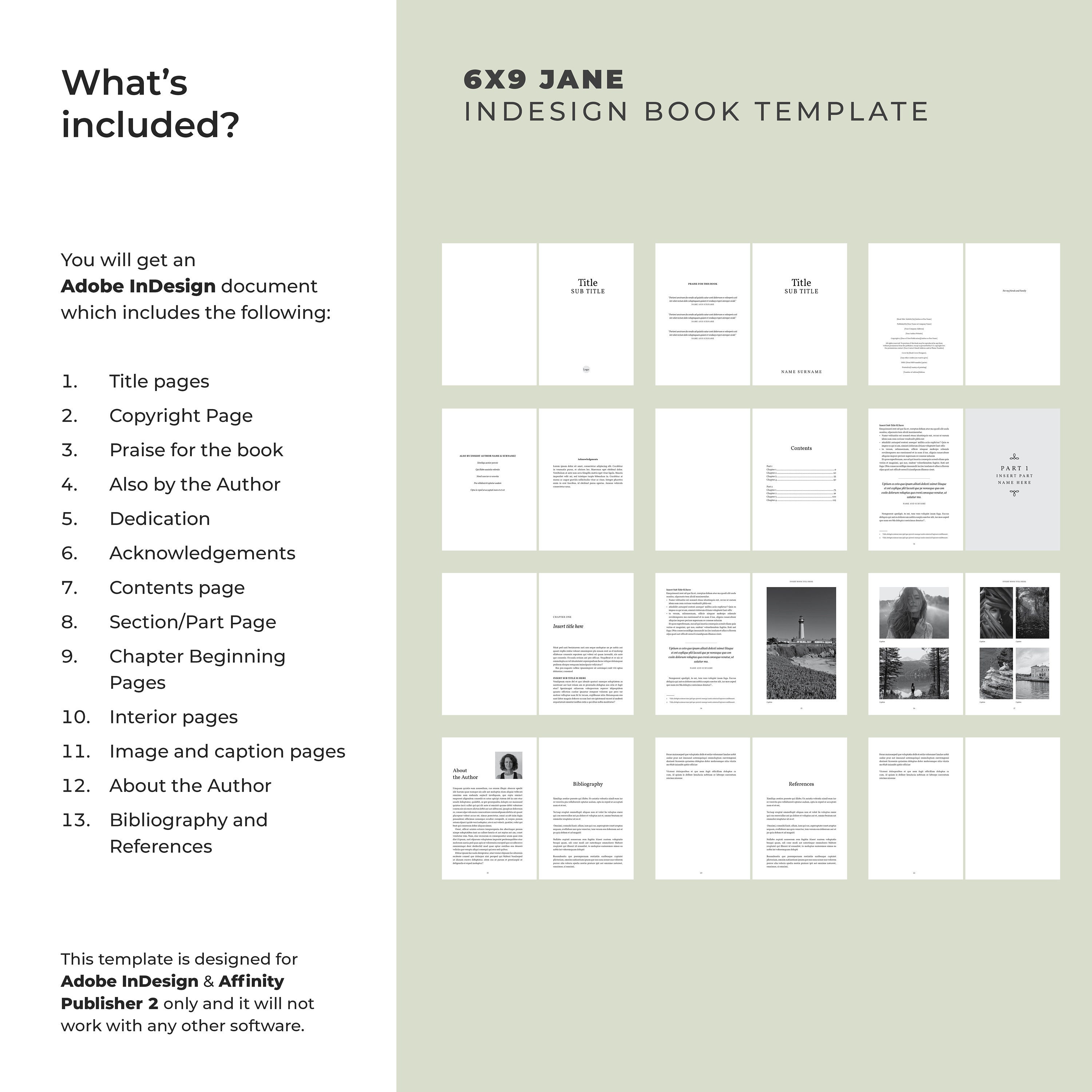 JANE Indesign Affinity Publisher Book Layout Template | 6x9 Interior ...