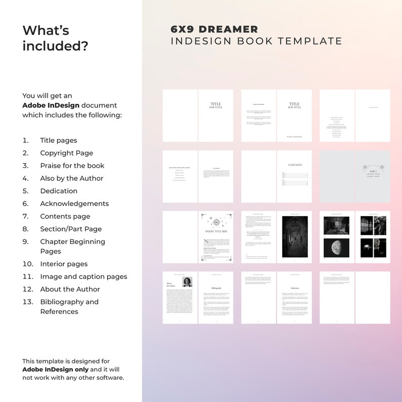 DREAMER Indesign Book Template | 6x9 Interior Pages| KDP | Novel | Self ...