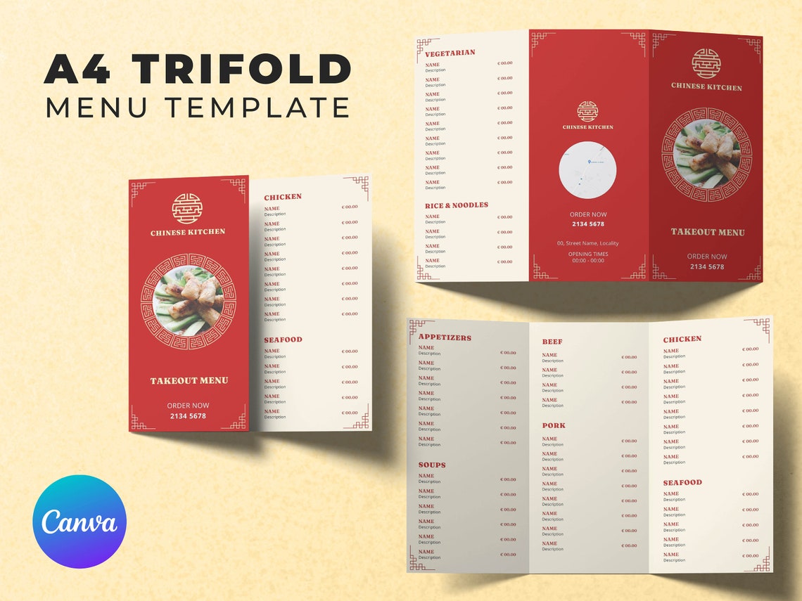 ORIENTAL Takeout Menu Template | Canva A4 Trifold Brochure | DIY ...