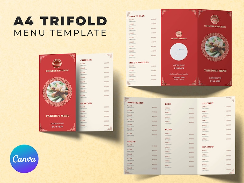 ORIENTAL Takeout Menu Template | Canva A4 Trifold Brochure | DIY ...