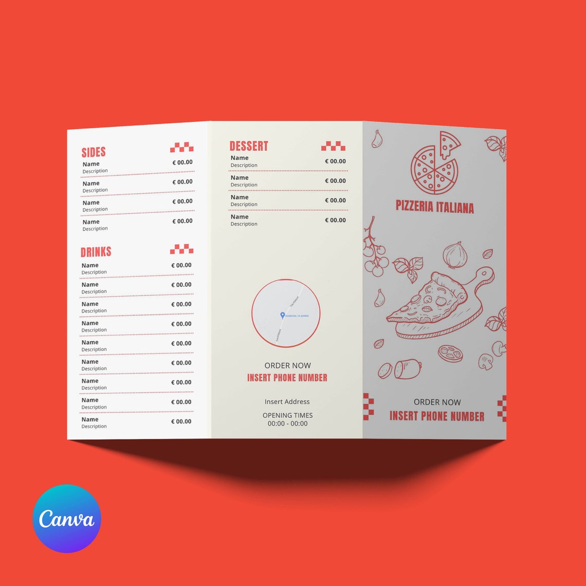 Pizza Menu Template: A4 Trifold Brochure, DIY Canva Editable (digital ...