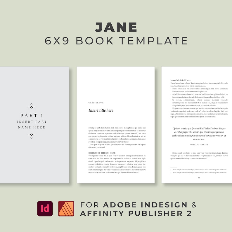 JANE Indesign Affinity Publisher Book Layout Template | 6x9 Interior ...