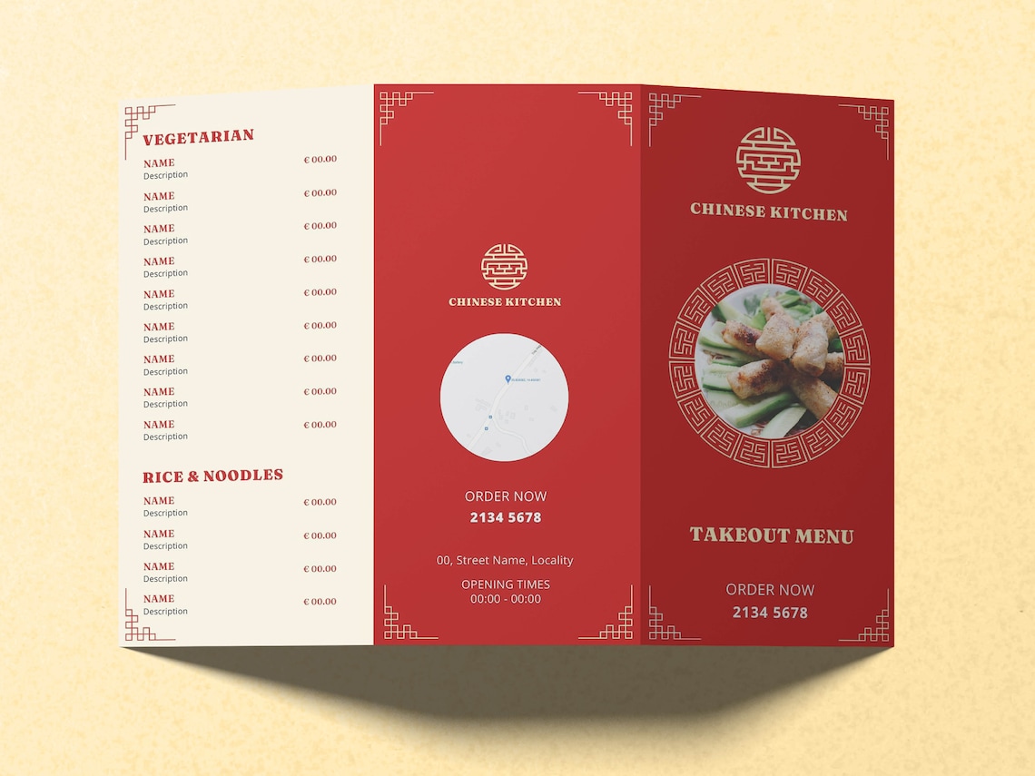 ORIENTAL Takeout Menu Template | Canva A4 Trifold Brochure | DIY ...