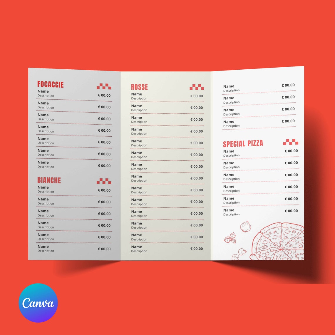 Pizza Menu Template: A4 Trifold Brochure, DIY Canva Editable (digital ...