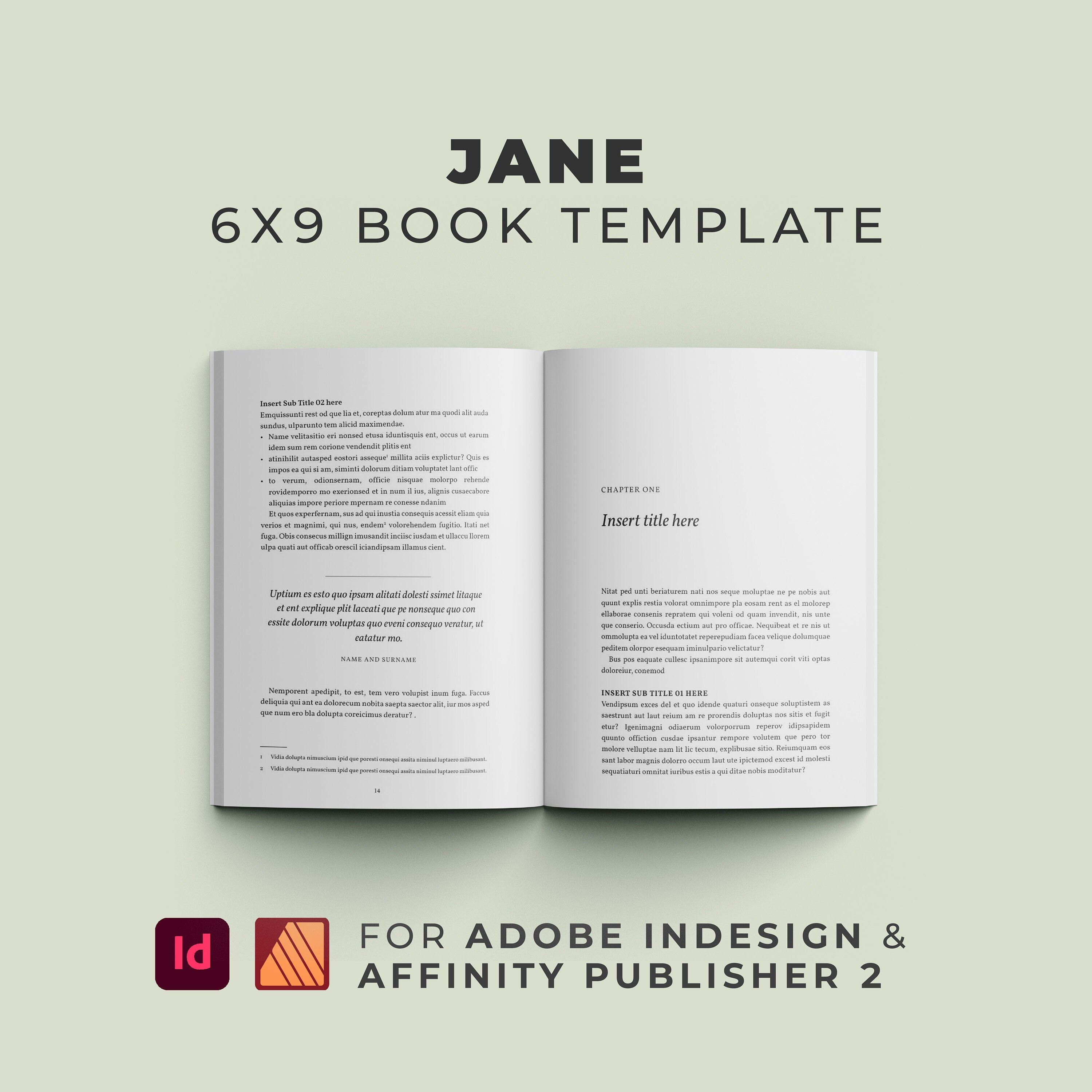 JANE Indesign Affinity Publisher Book Layout Template | 6x9 Interior ...