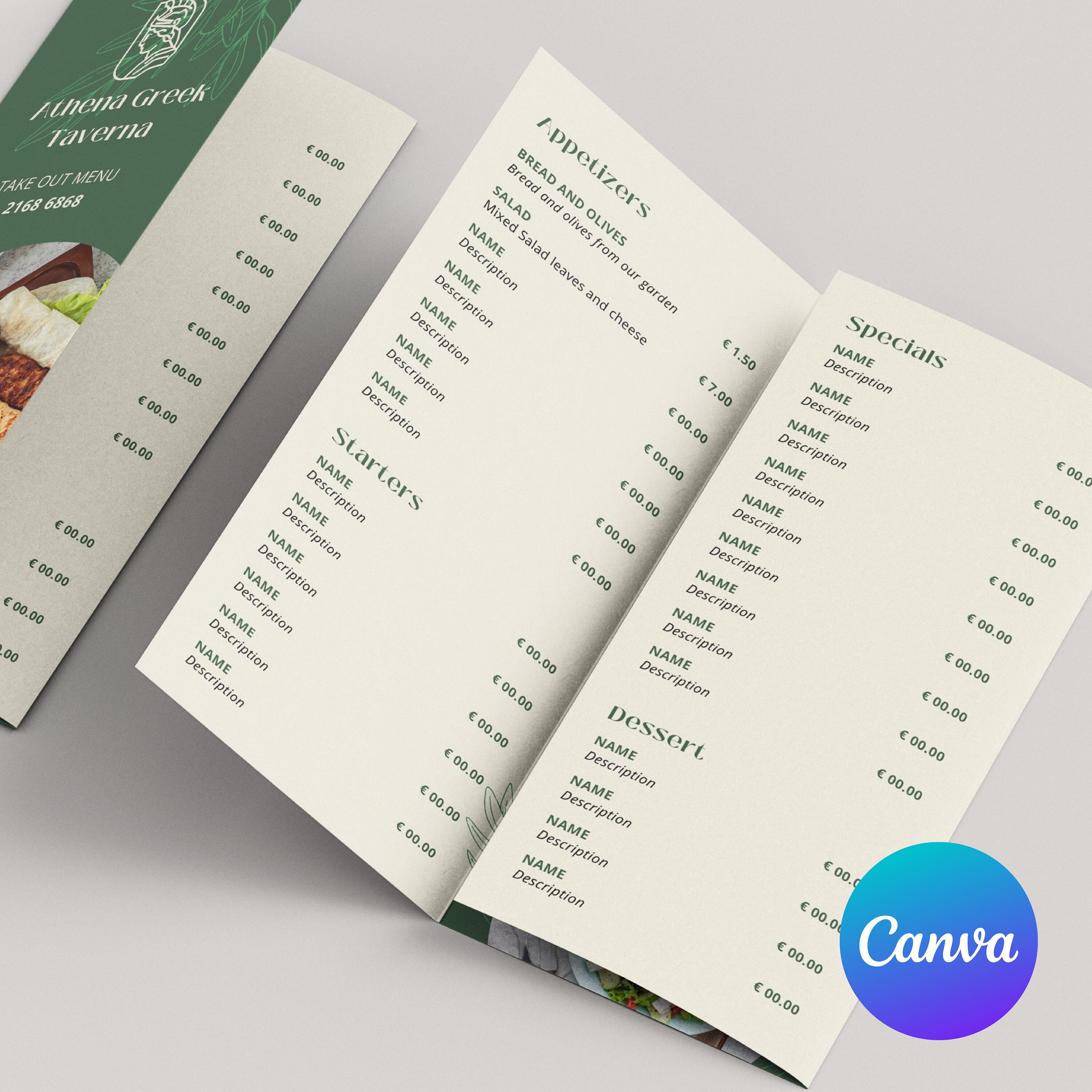 OLIVE Trifold Menu Template | Canva A4 Brochure | DIY Editable | Take ...
