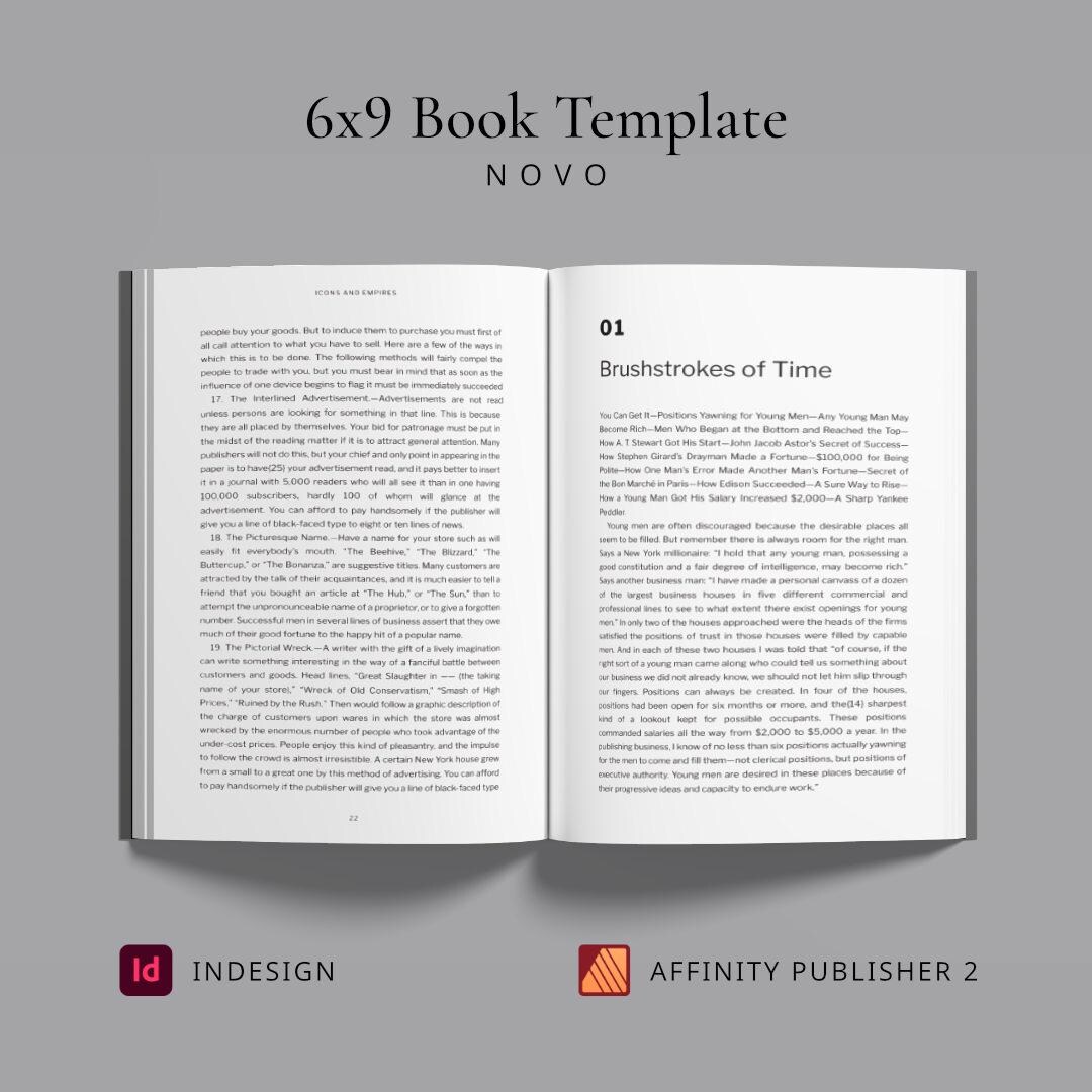 NOVO Indesign Affinity Publisher Book Template | 6x9 Interior Pages ...