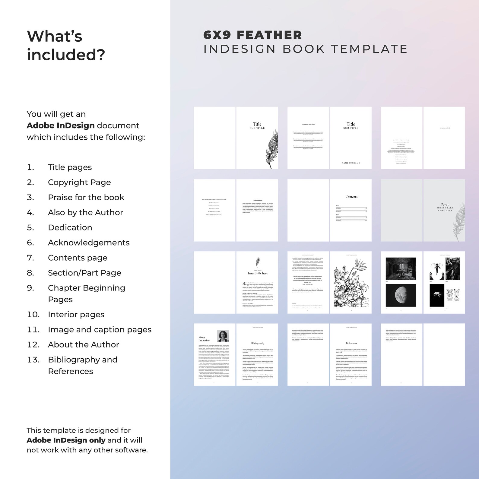 FEATHER Indesign Book Layout Template | 6x9 Interior Pages | KDP ...
