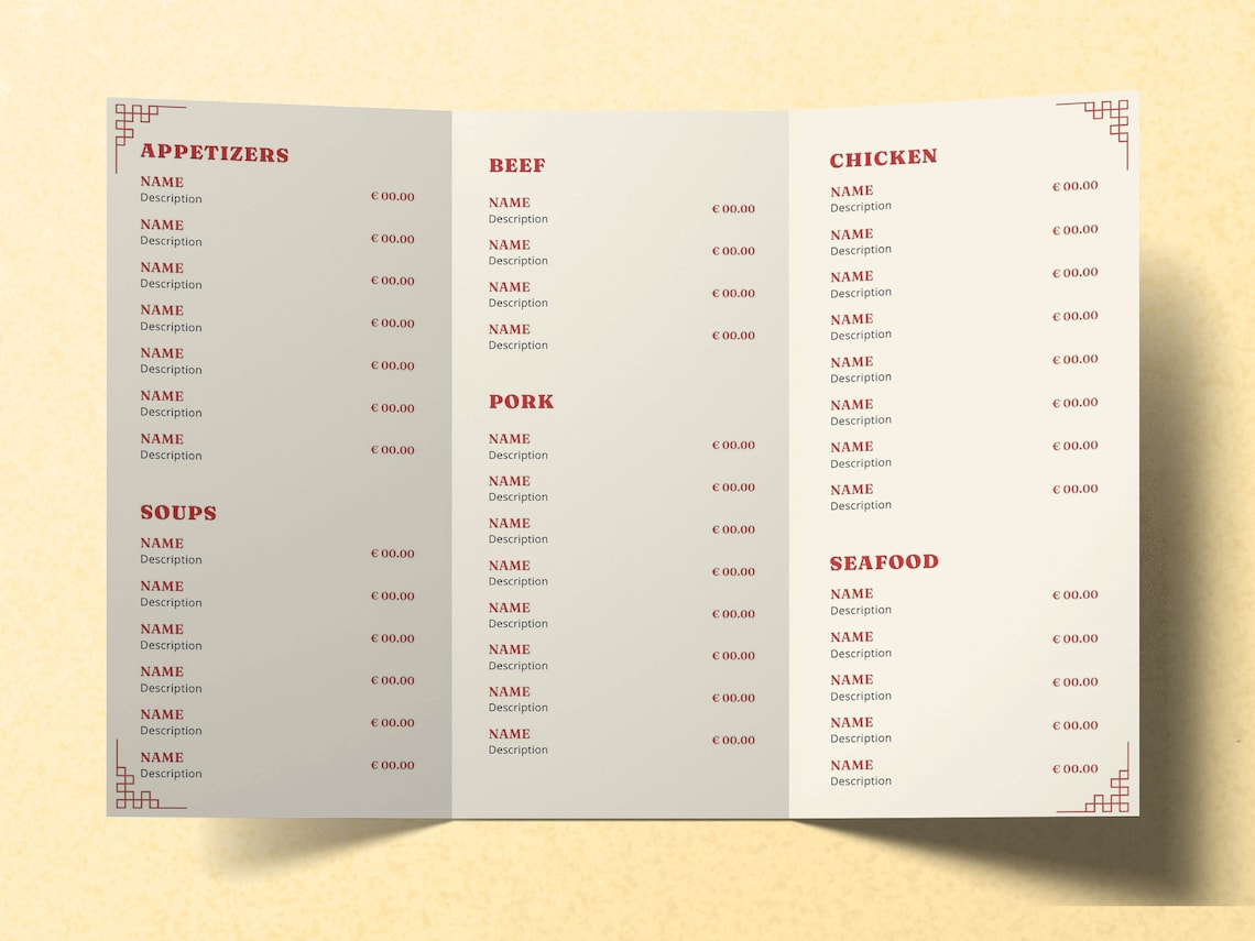 ORIENTAL Takeout Menu Template | Canva A4 Trifold Brochure | DIY ...