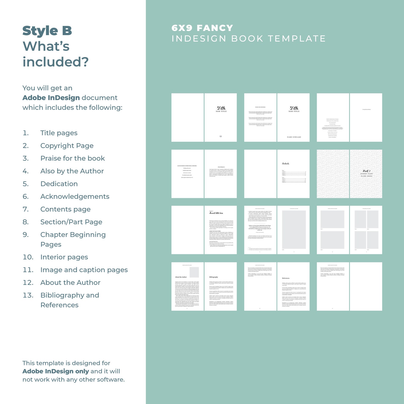 FANCY Indesign Book Template 6x9 Interior Pages Novel Self Publishing ...