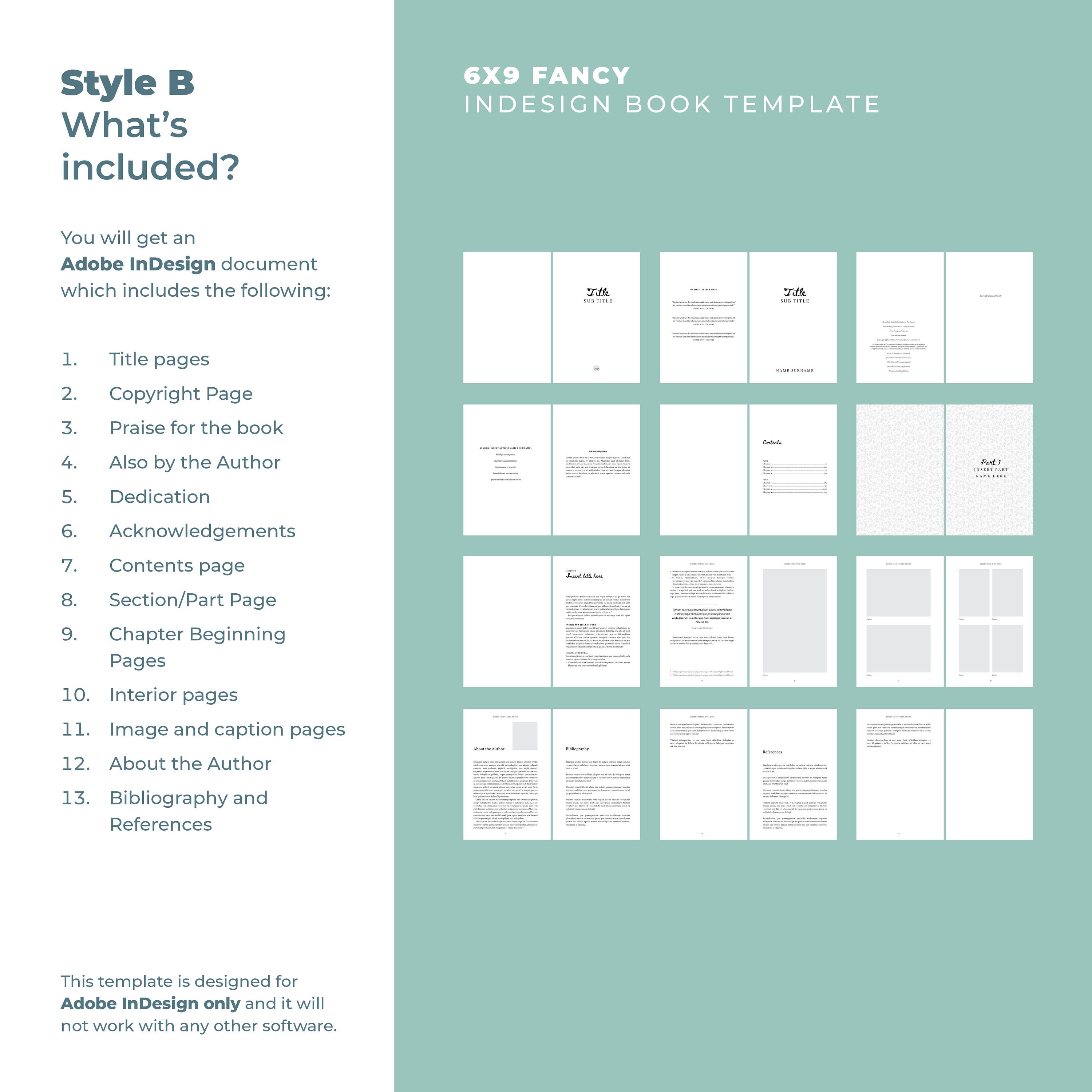 FANCY Indesign Book Template 6x9 Interior Pages Novel Self Publishing ...