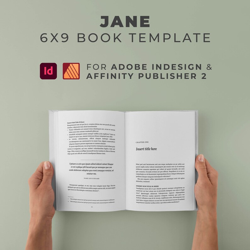 JANE Indesign Affinity Publisher Book Layout Template 6x9 Interior ...