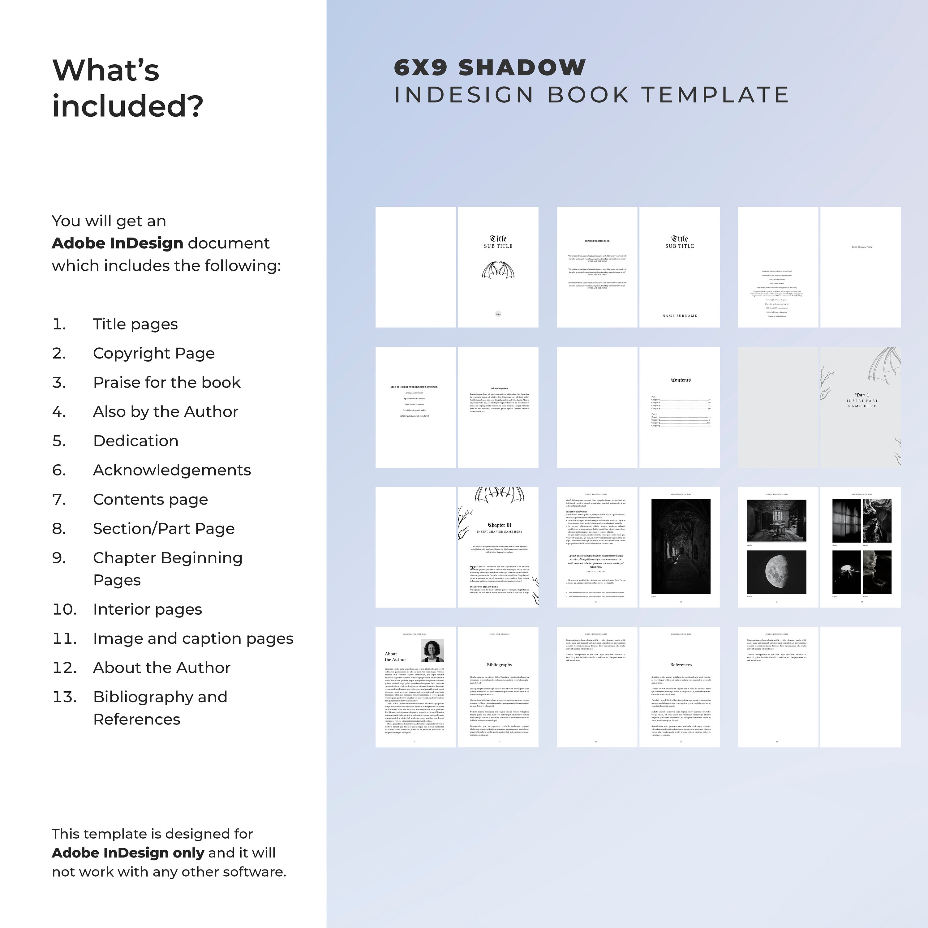 SHADOW Indesign Book Template 6x9 Layout Formatting Interior Pages Self ...