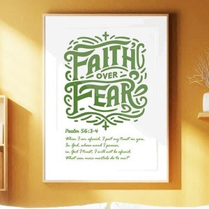 Faith Over Fear Wall Art Printable - Psalm Wall Art Print, Psalm Poster ...