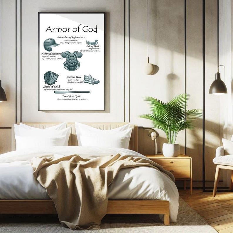 Baseball Poster, Armor of God Art - Modern Bible Verse Wall Art Prints ...