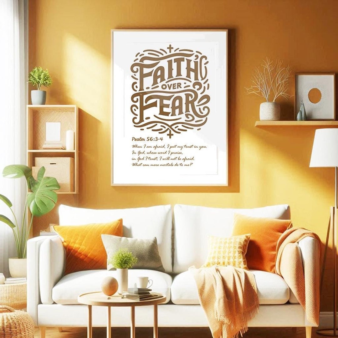 Faith Over Fear Wall Art Printable - Christian Retro Wall Art, Psalm ...