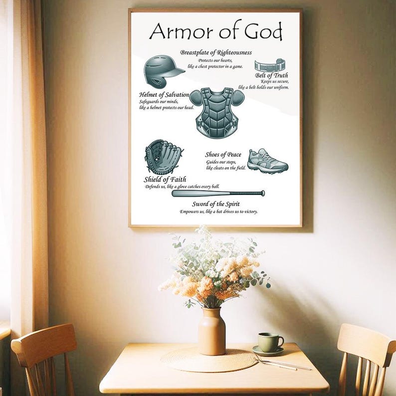Baseball Poster, Armor of God Art - Modern Bible Verse Wall Art Prints ...