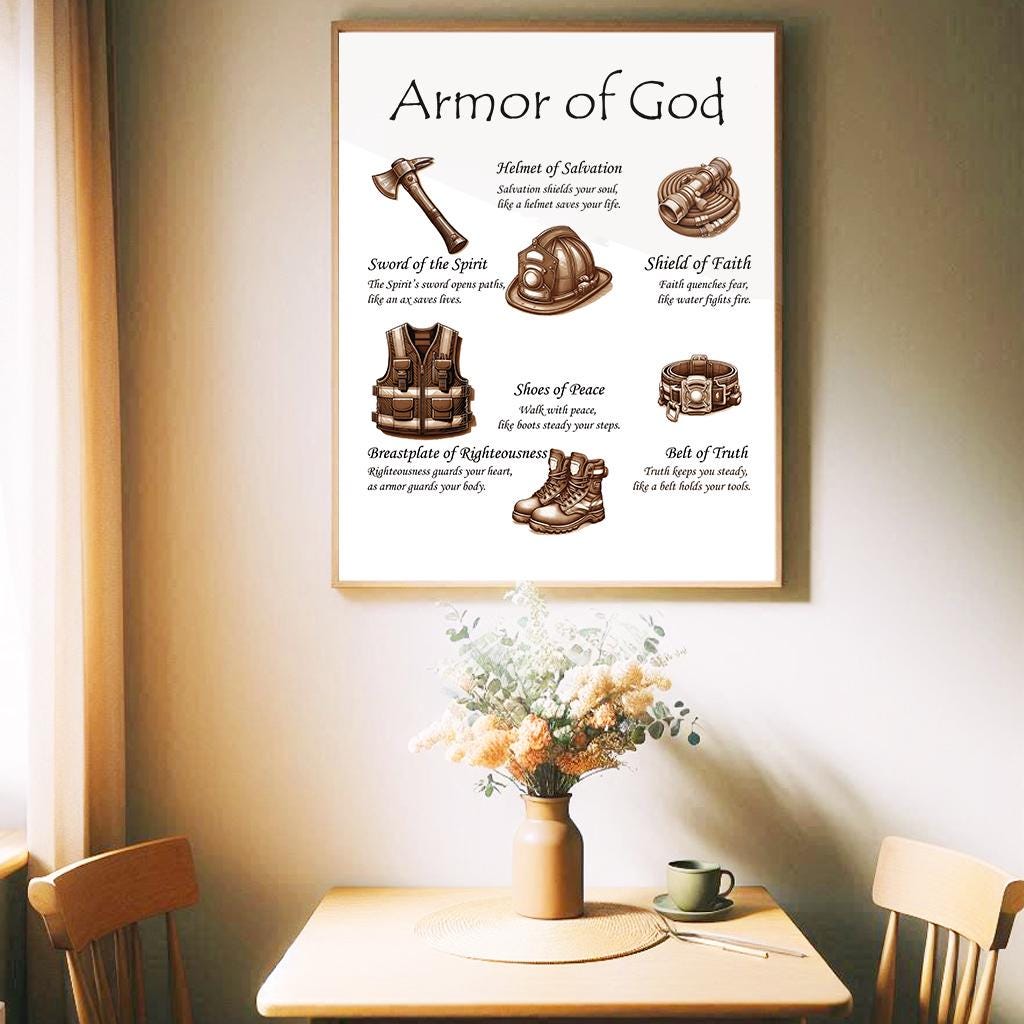 Firefighter Poster, Armor of God - Firefighter Motivation Wall Art ...
