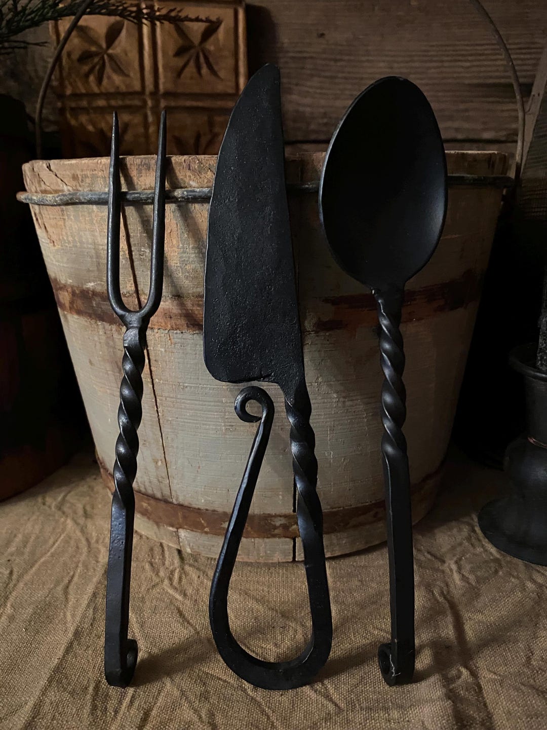 Primitive Cutlery Set Wrought Iron Hand Forged Primitive Utensils - Etsy